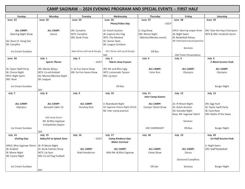Evening Program 2024! | Camp Saginaw | The Latest News From Camp